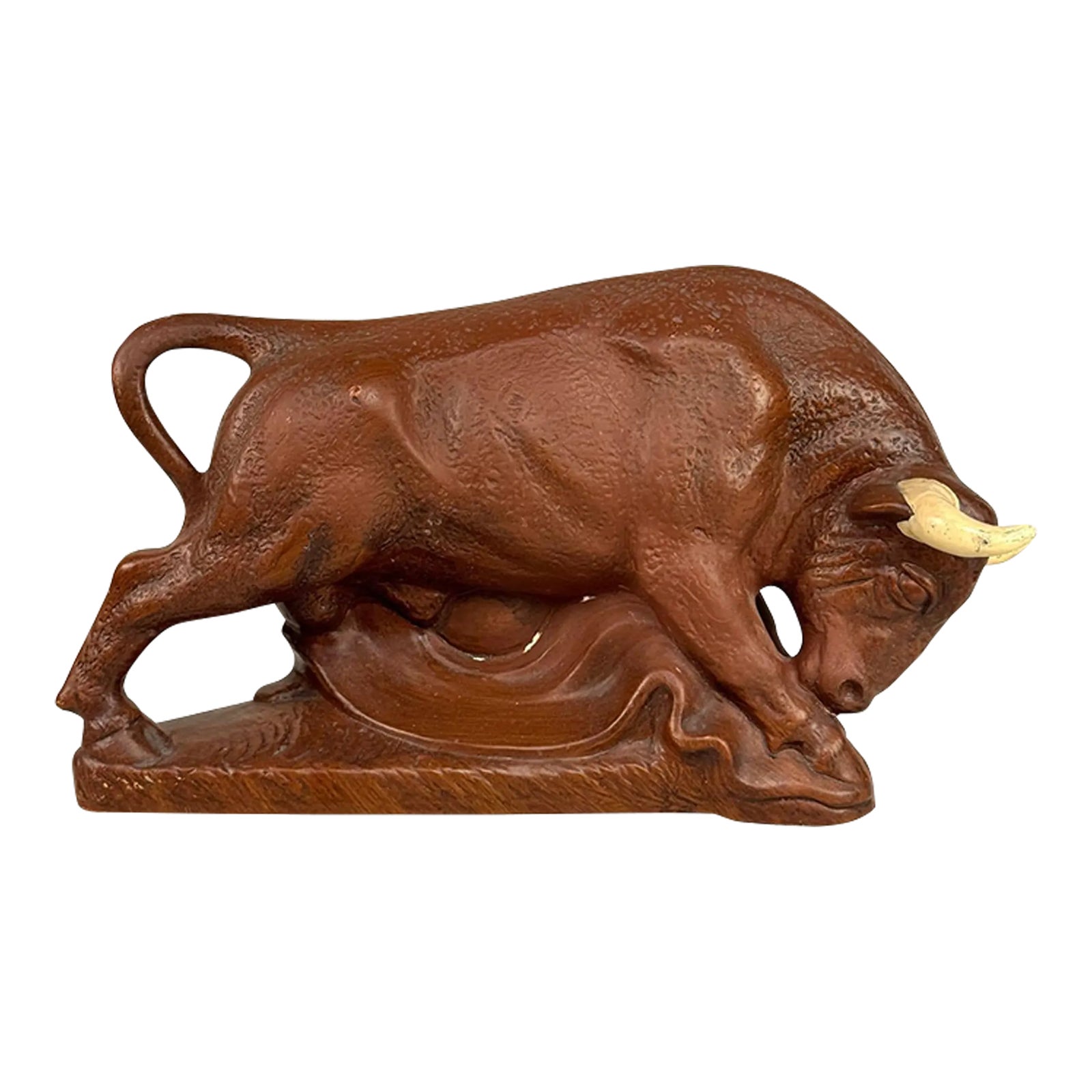 Mid-Century Traditional Charging Bull Ceramic Tv Lamp | Chairish