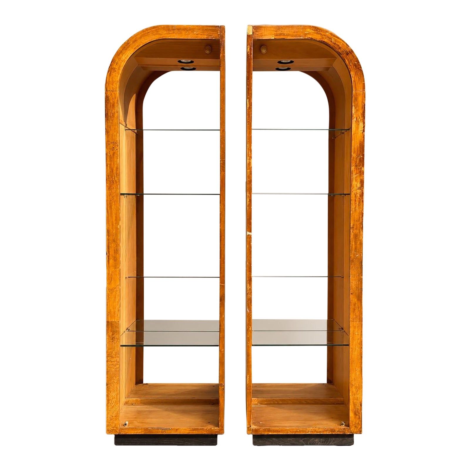 1970s Pair of Lighted Henredon Scene Two Burl Wood Arched Display ...