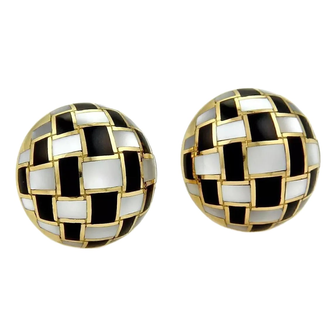Tiffany & Co. Mother of Pearl & Onyx Inlaid Dome Post Clip Earrings, 2 ...