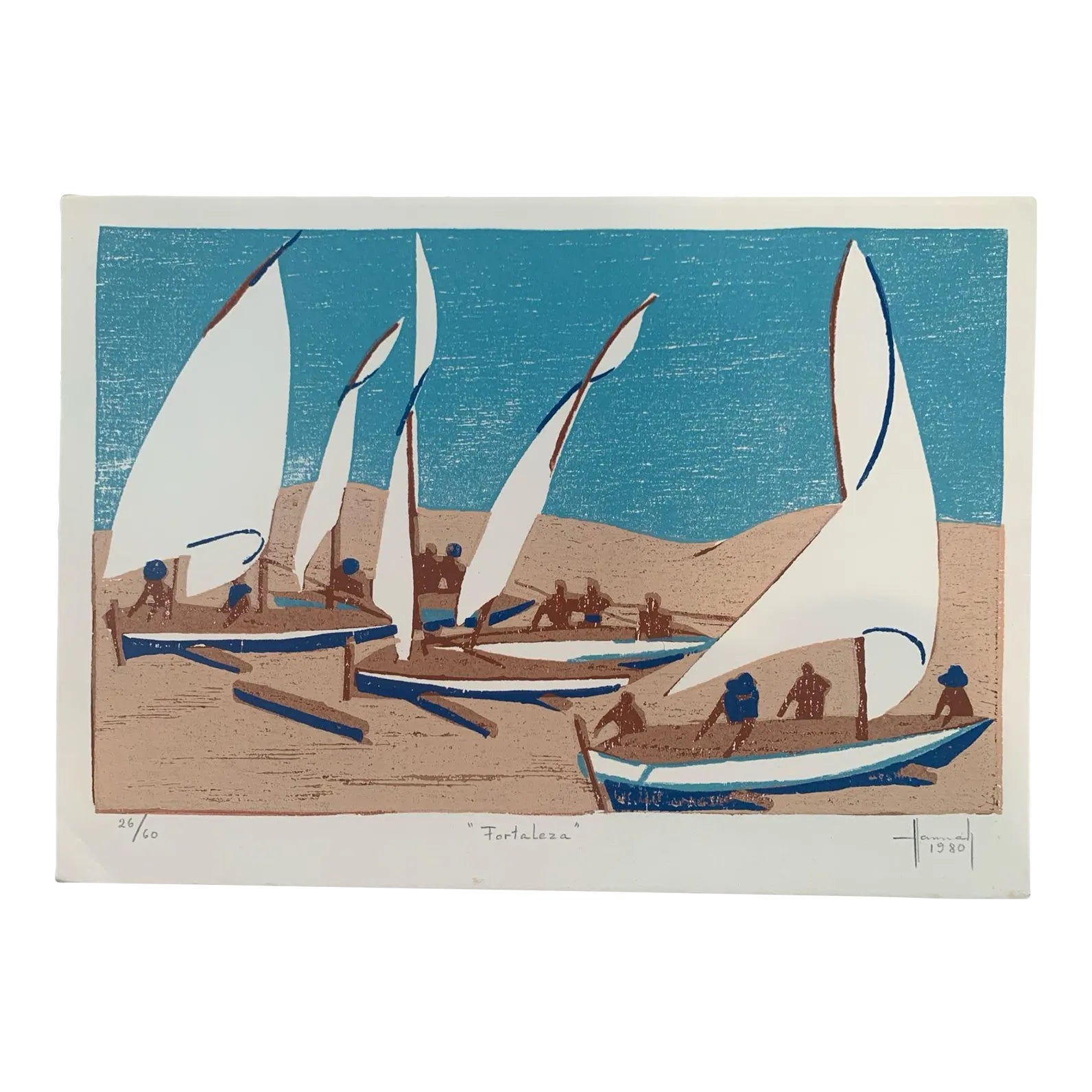 Woodcut of Sail Boats Signed and Numbered by Brazilian Artist Hannah ...