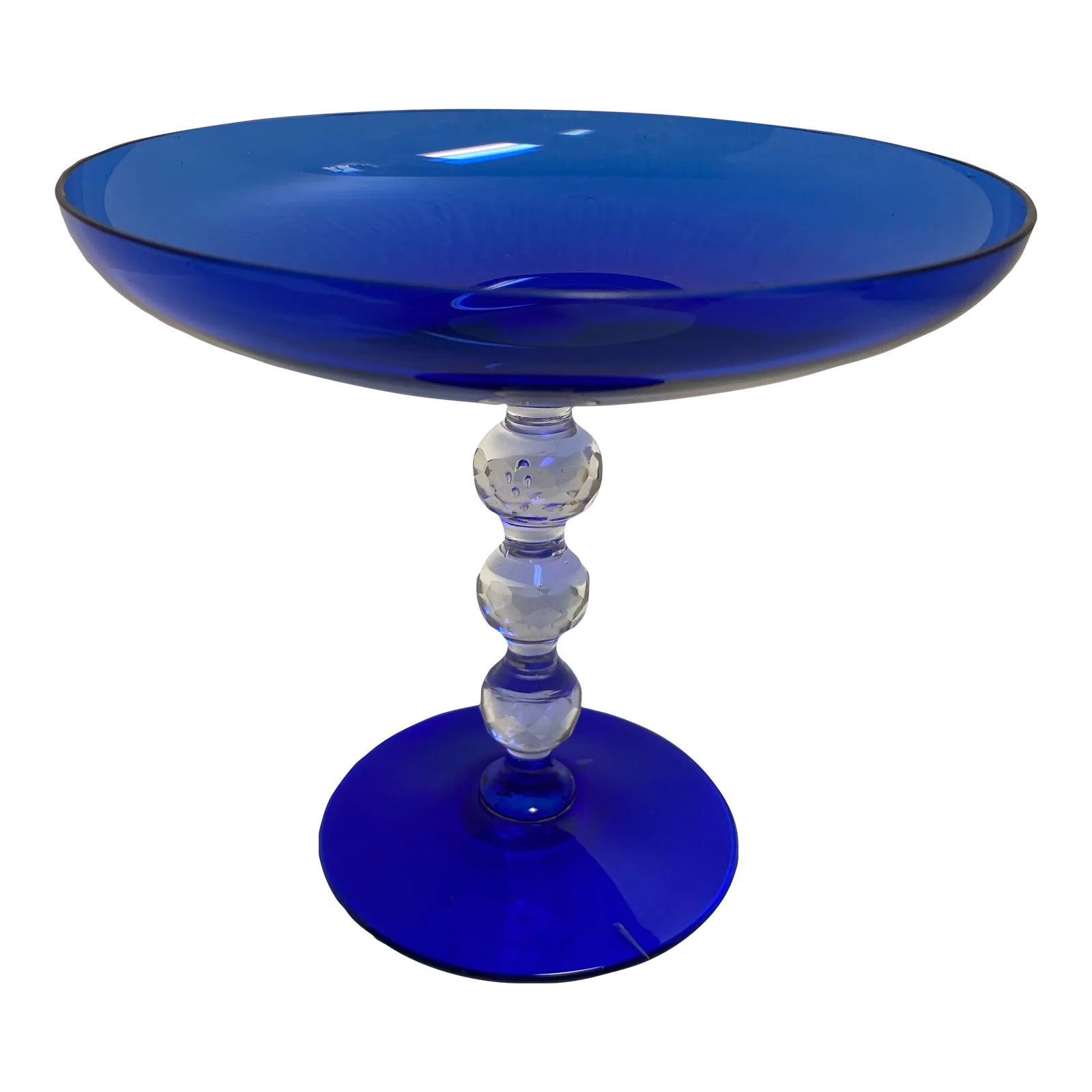 1930's Morgantown Cut Ball Stem Compote Cobalt Blue | Chairish