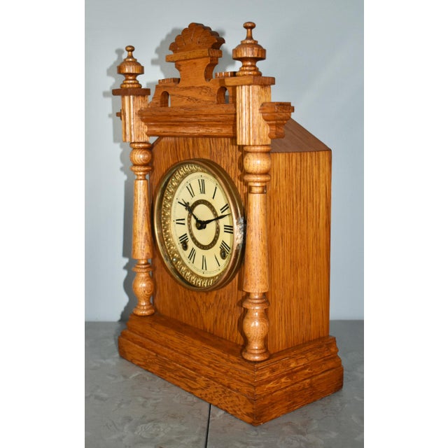 Antique Oak Victorian Style Carved Mantel Clock W/Pendulum | Chairish