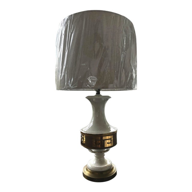 Mid Century Greek Key Lamp | Chairish
