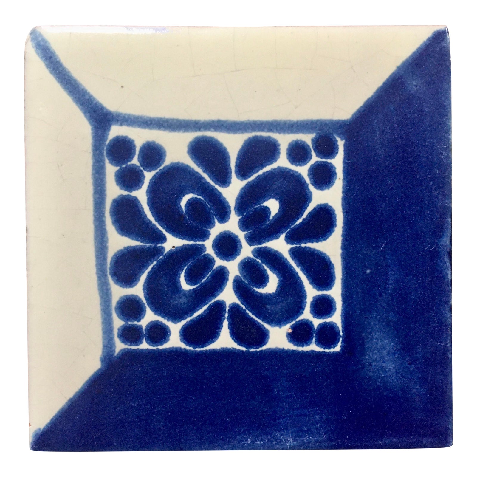 French Country Style Hand Painted Terracotta Tile - Optic Blue | Chairish
