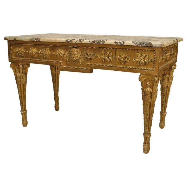Italian Neo-Classic Gilt and Marbled Console Table | Chairish