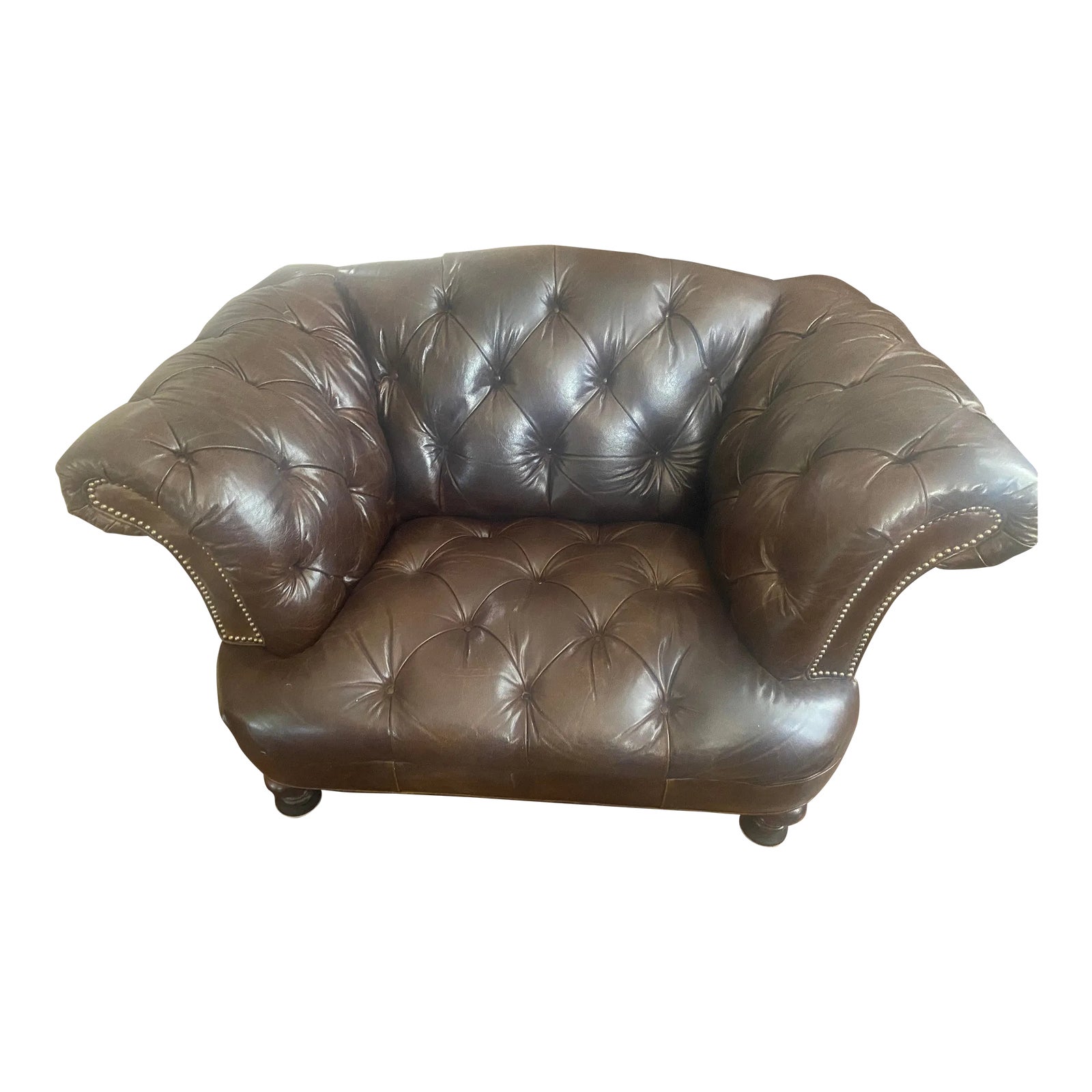 Old Hickory Tannery Oversized Leather Chair With Nailhead Trim | Chairish