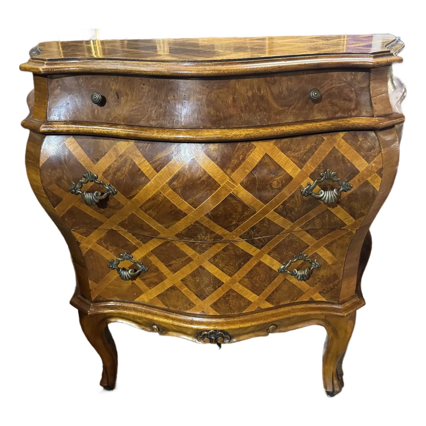 Vintage Italian Bombay Chest Wood Inlay Bombe | Chairish
