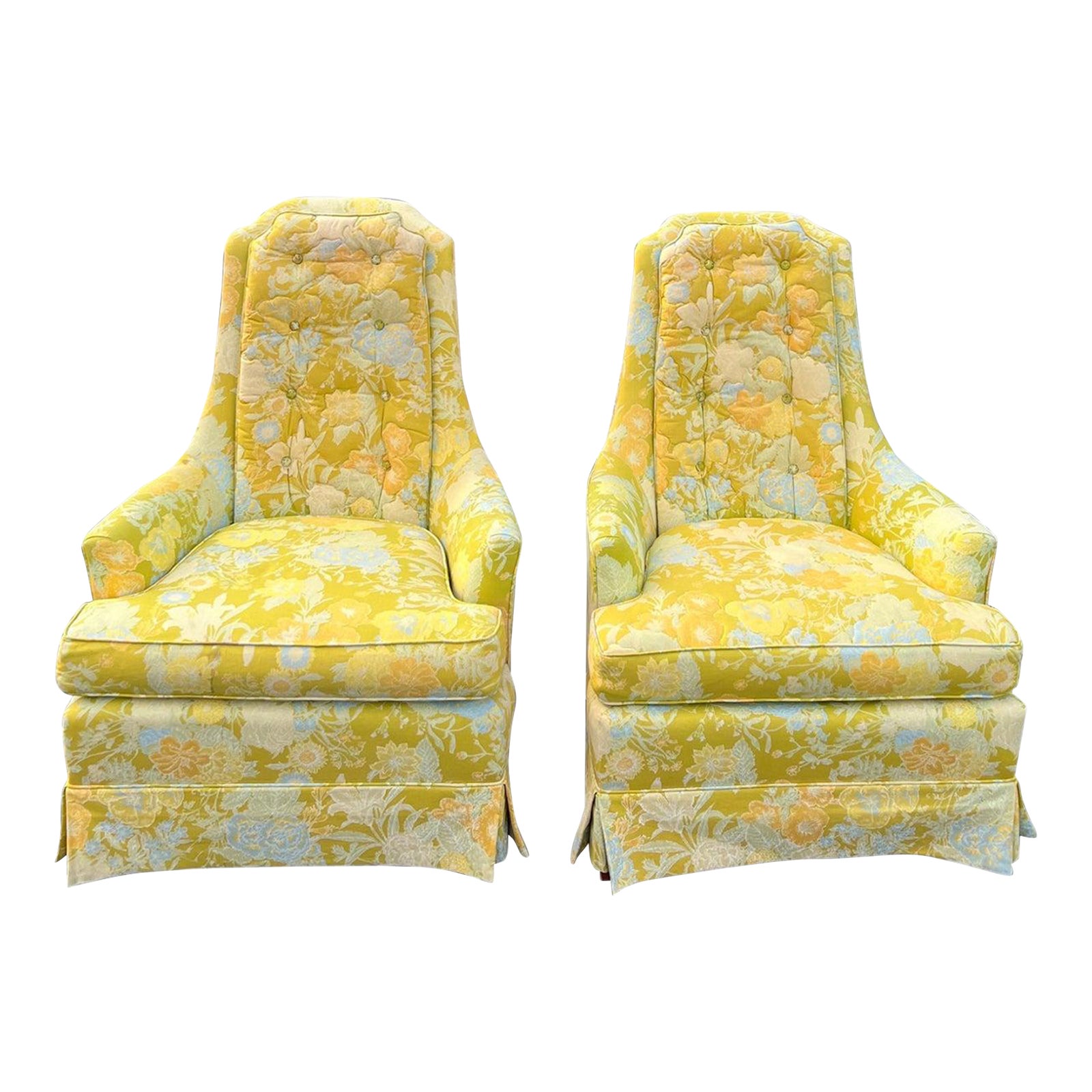 Pair of Dorothy Draper Style High Back Chairs | Chairish