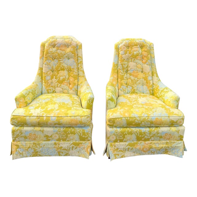 Pair of Dorothy Draper Style High Back Chairs | Chairish