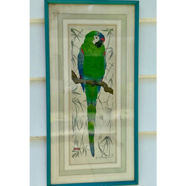 Martin Phillips "Green Parrot" 1925 Colored Woodblock | Chairish