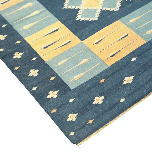 Vintage Dhurrie Rug in Blue, With Geometric Patterns, From Rug & Kilim ...