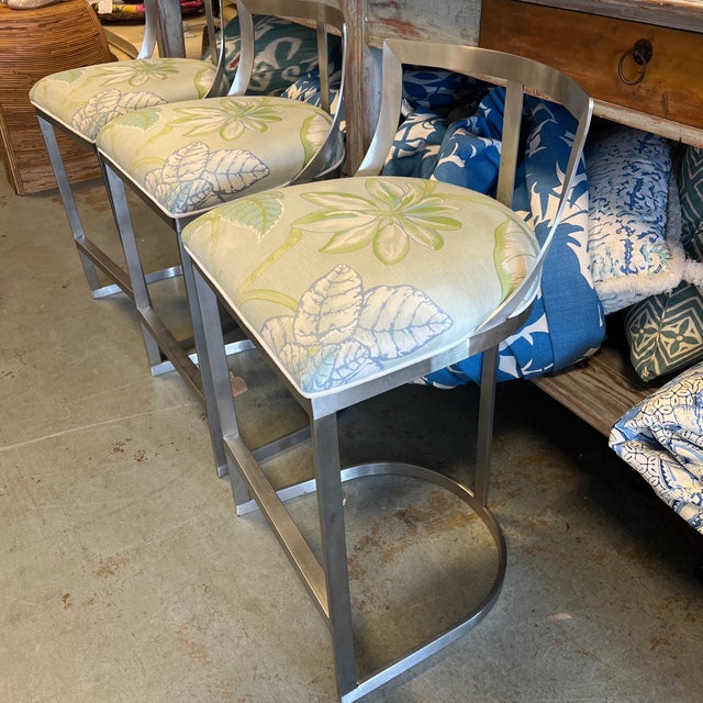 Set of 3 Ballard Designs Chrome Counter High Stools, Early 21st Century ...