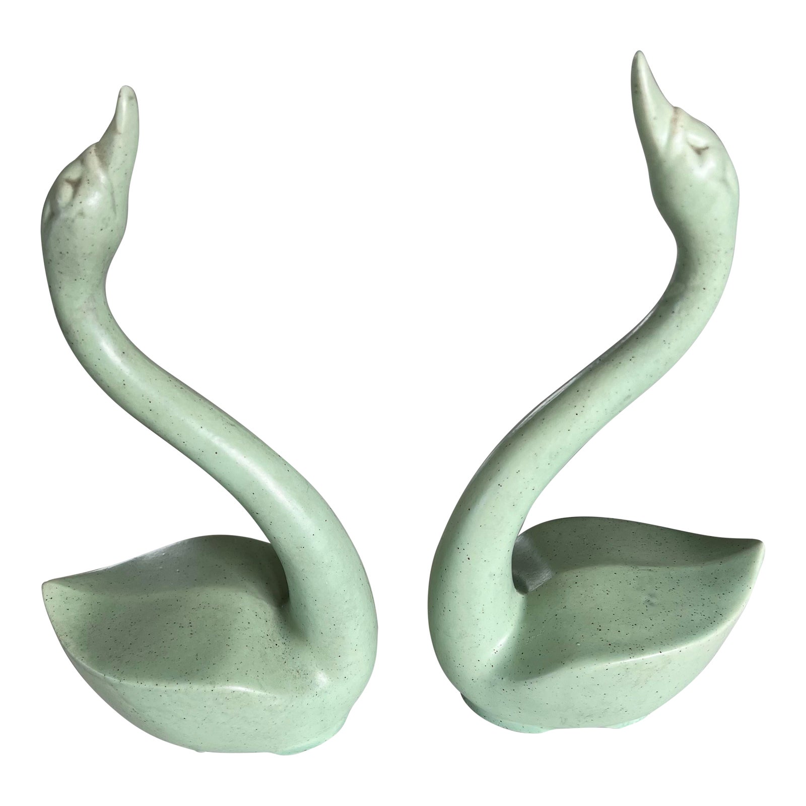 Late 20th Century Mint Green Ceramic Swan Figurines - a Pair | Chairish