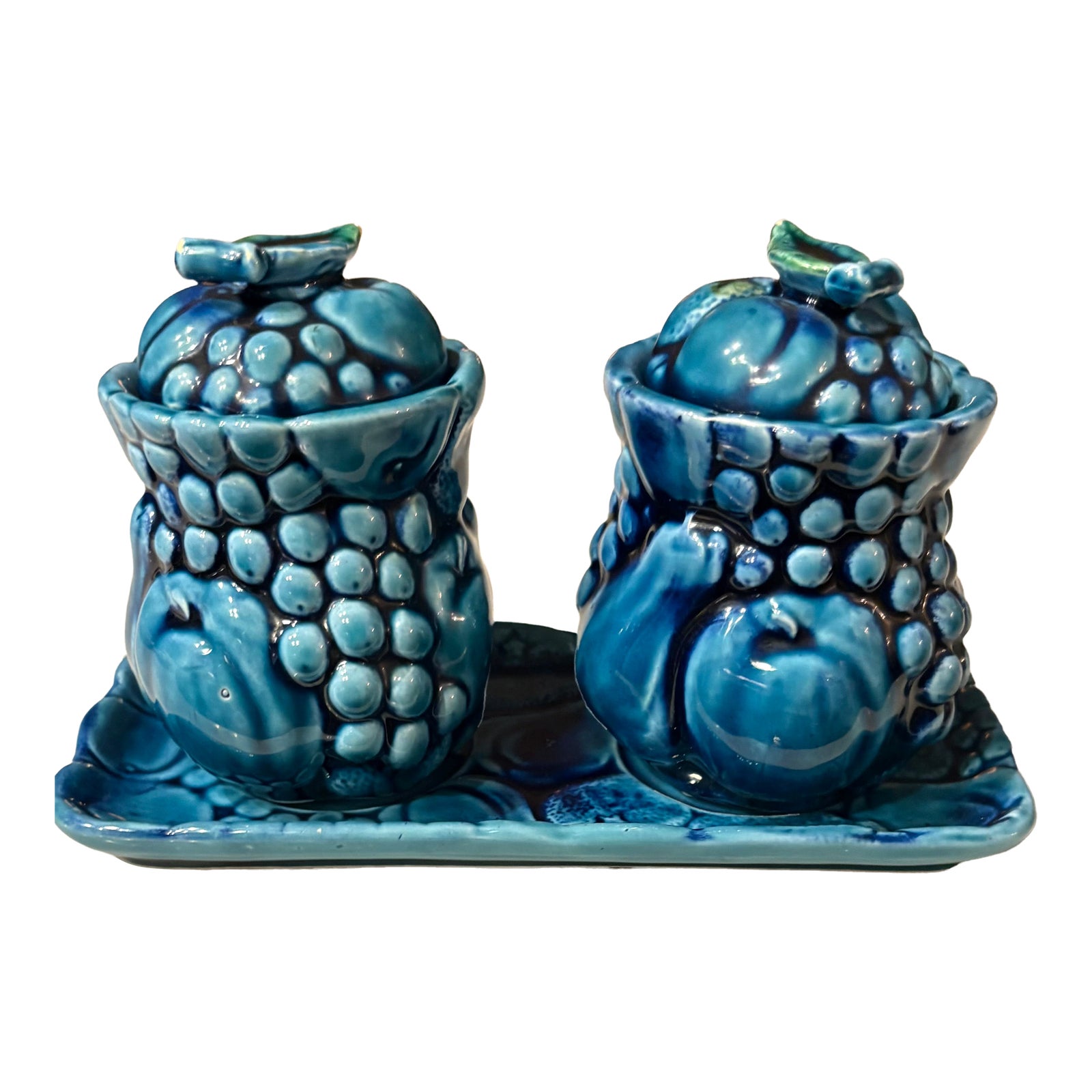 1960’s Mood Indigo Blue 3 Piece Condiment Set by Inarco | Chairish