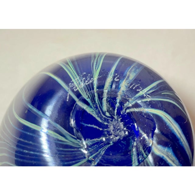 Vintage Hand Blown Fellerman 86 Pulled Feather Signed Blue Studio Glass ...