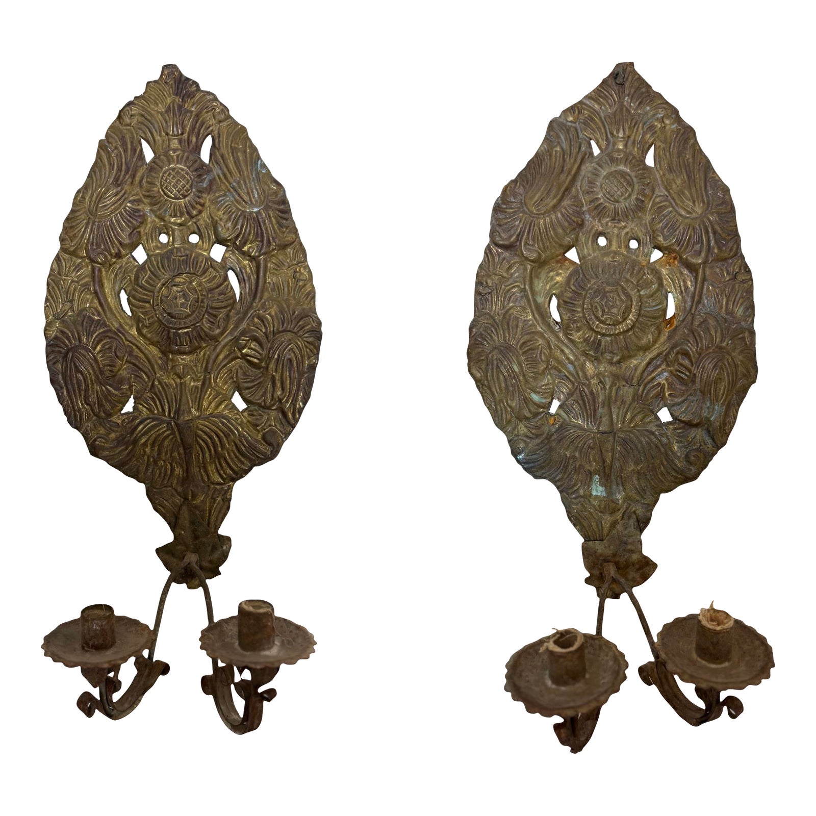 Pair of 18th Century Dutch Sconces Depicting Sunflowers | Chairish