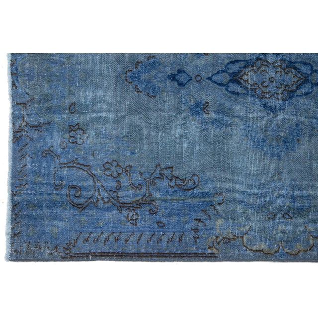 Blue Handmade Persian Overdyed Wool Rug With Medallion Motif | Chairish