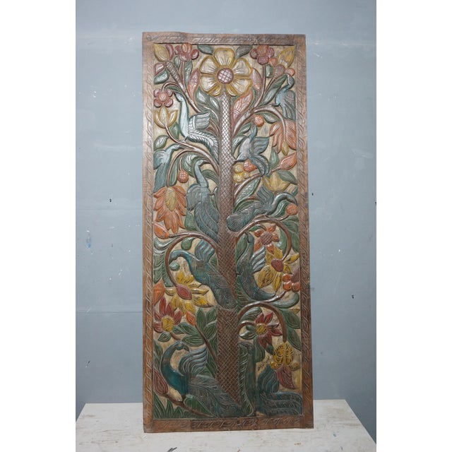 Colorful Tree of Life Hand-Carved Wooden Door Panel – Vintage Wellness ...