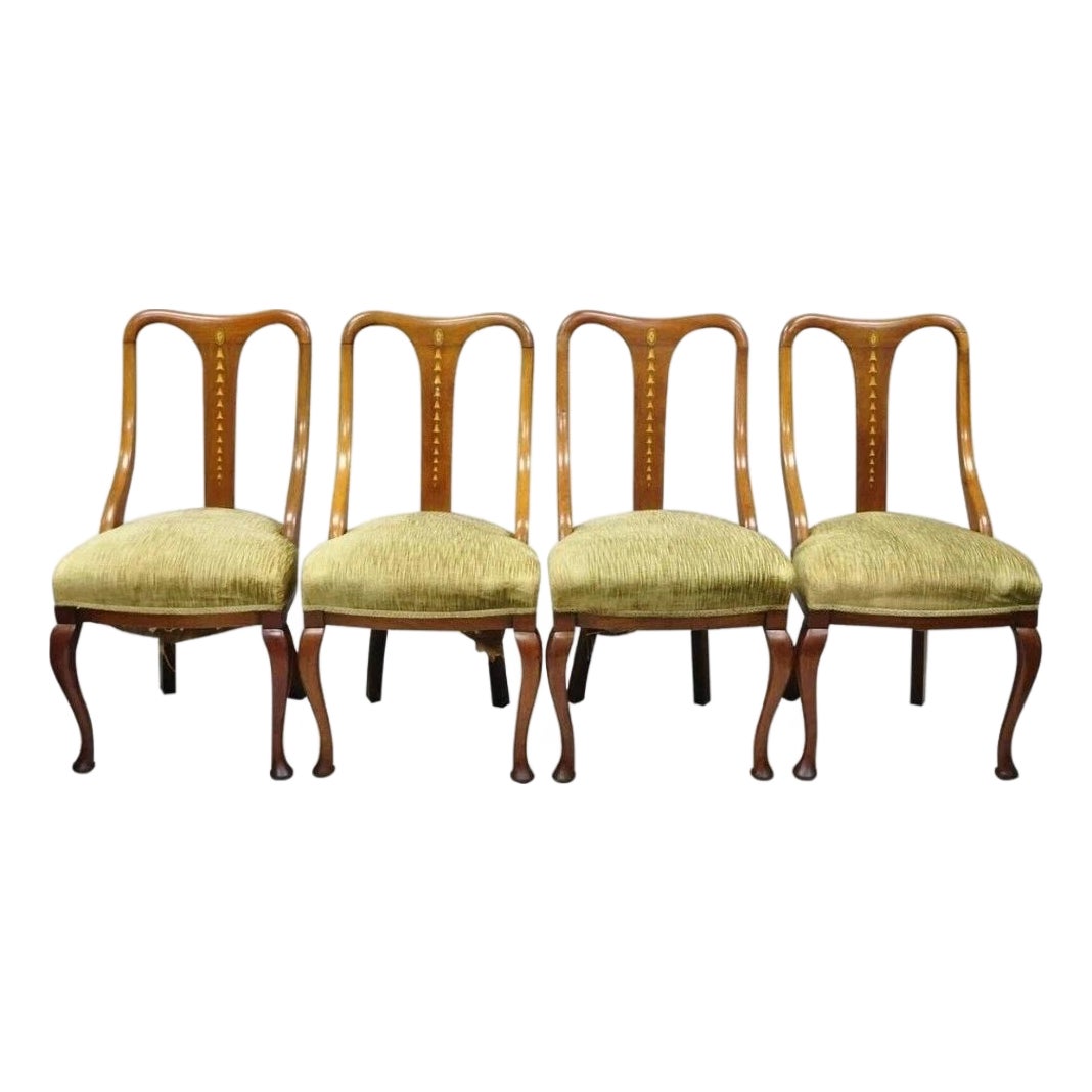 Edwardian Mahogany Sweetheart Back Bellflower Painted Dining Chairs ...