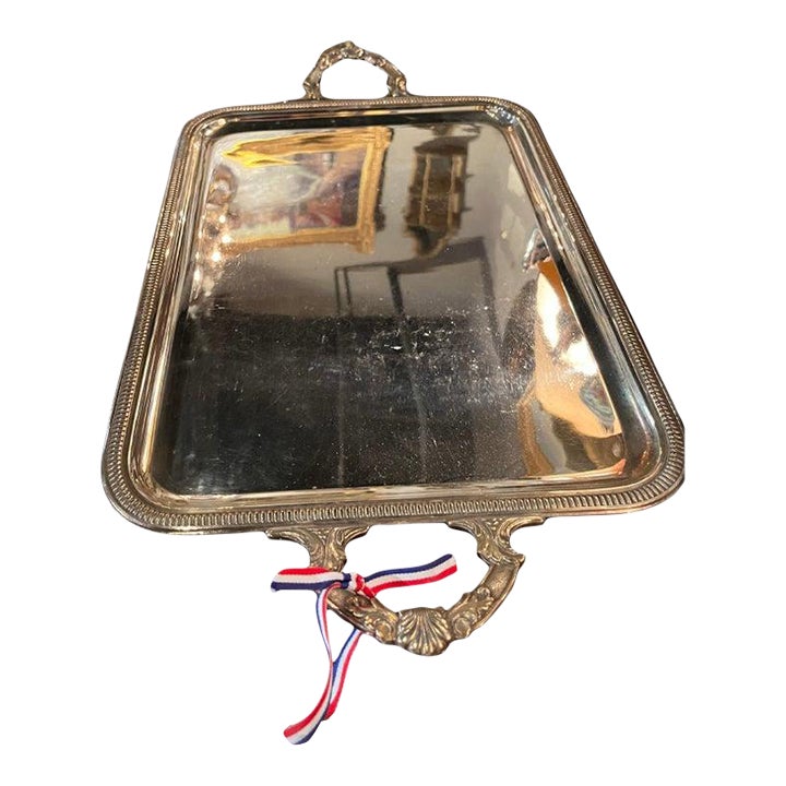 19th Century Rectangular Silver Plate Serving Tray | Chairish