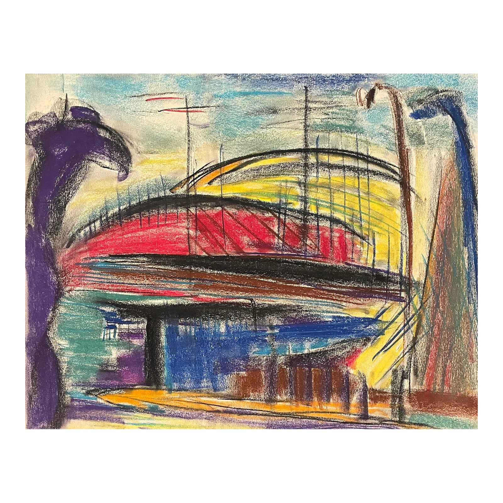 1950s Frank Wallace Abstract Cityscape Pastel | Chairish