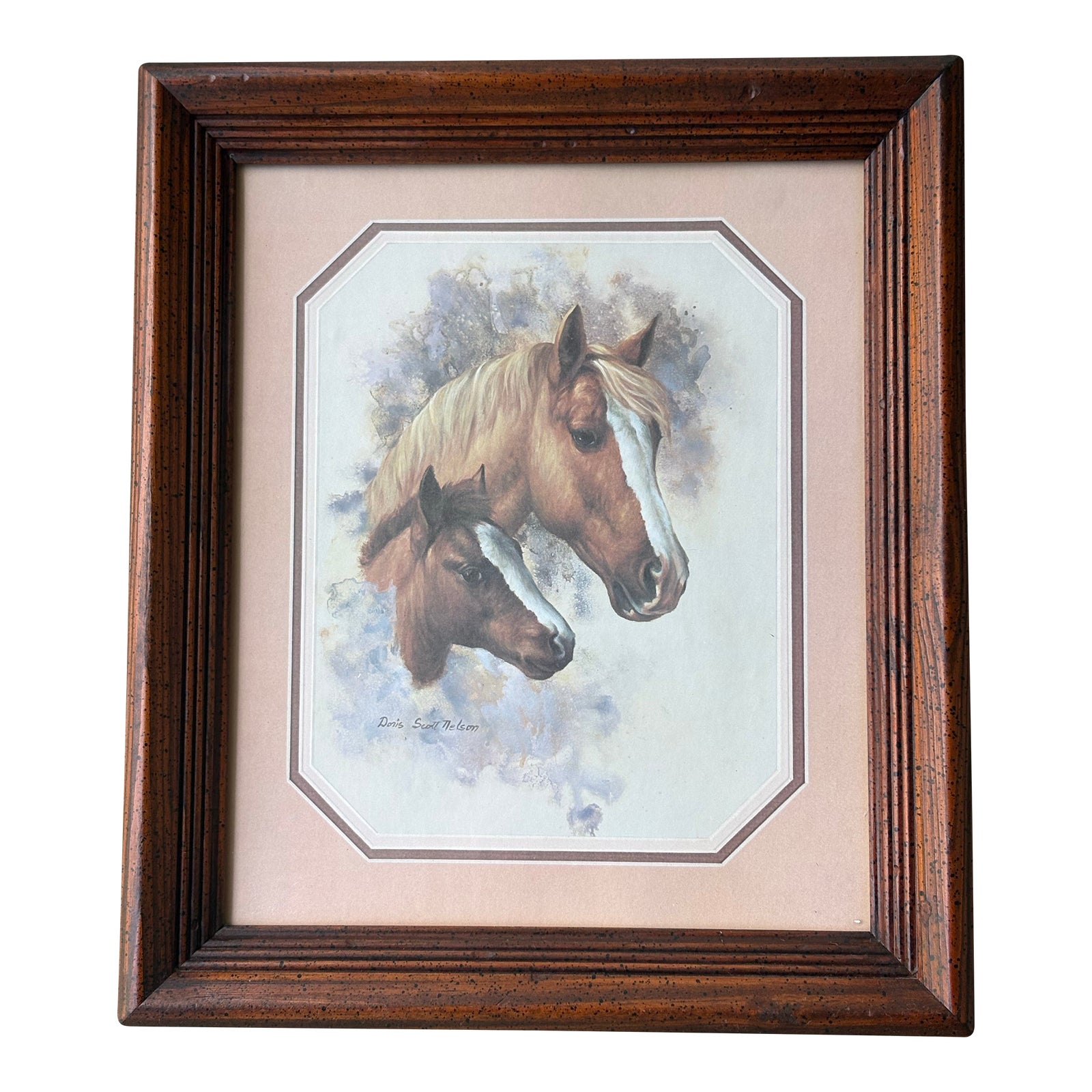 Vintage Equestrian Horse & Foal Print by Doris Scott Nelson, Framed ...