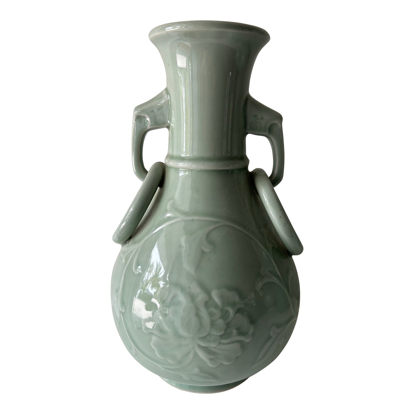 Late 20th Century Chinese Porcelain Celadon Vase With Fixed Ring ...