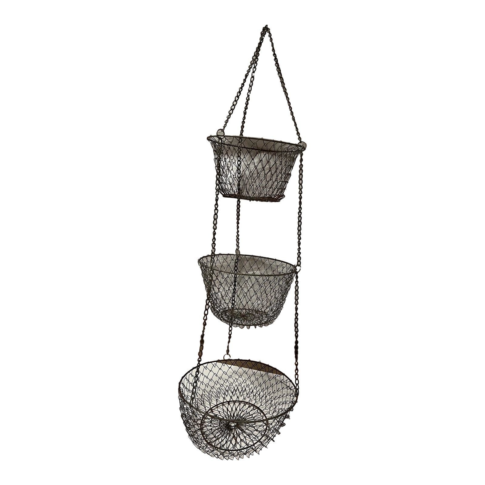 Vintage Collapsible Hanging 3 Tier Metal Baskets | Chairish