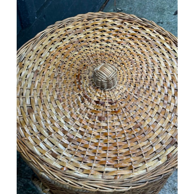 Large Wicker Loop-Handle Hamper Basket W/ Tapered Lid | Chairish