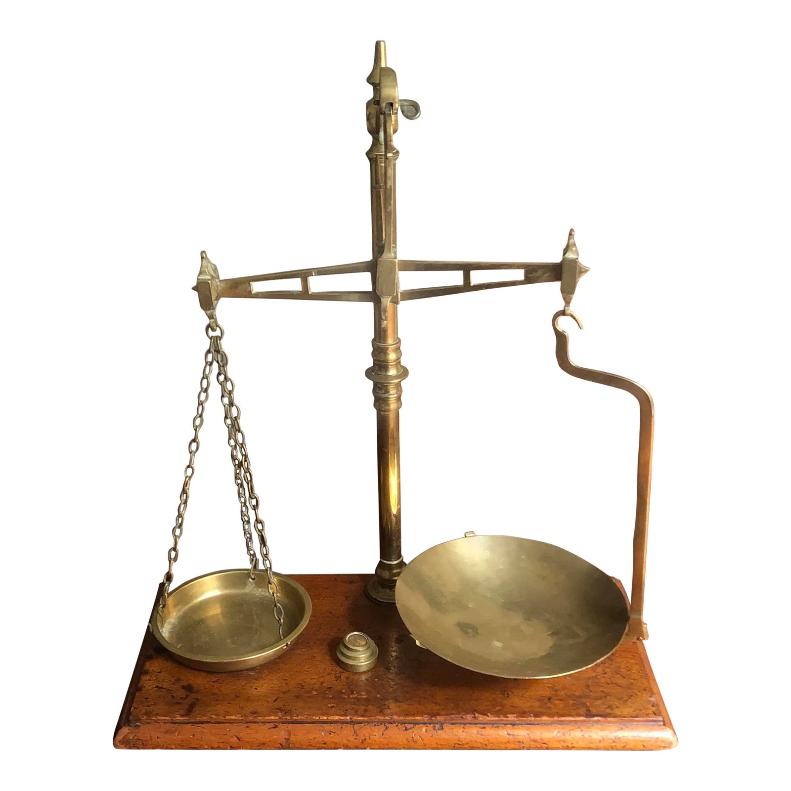 Late 19th Century Antique English Brass and Mahogany Scale | Chairish