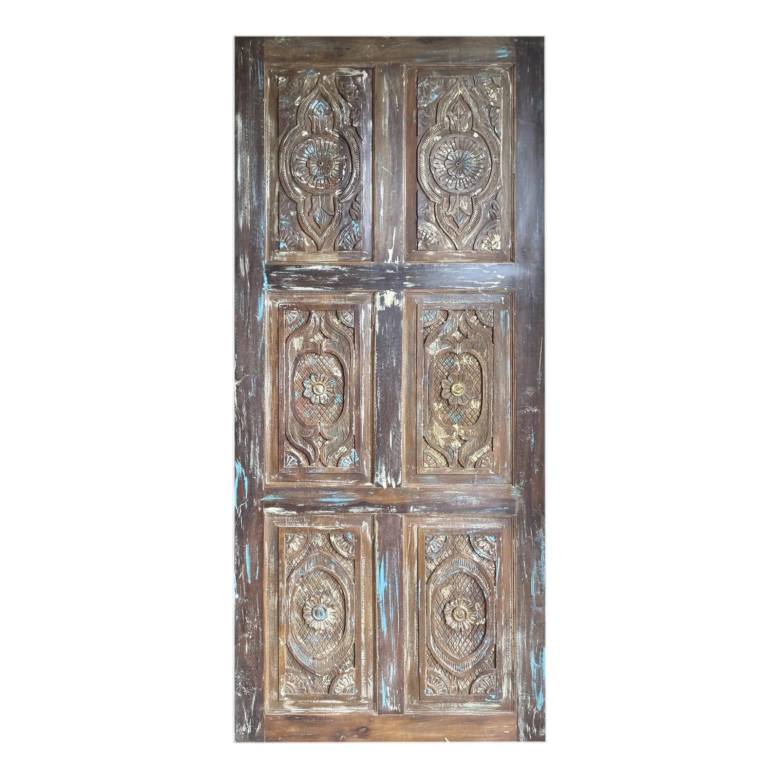 Vintage Whitewashed Carved Barn Door – Floral Reclaimed Wood Accent ...