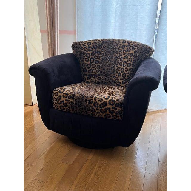 1980s Postmodern Leopard Black Suede Swivel and Rocking Chairs - a Pair ...