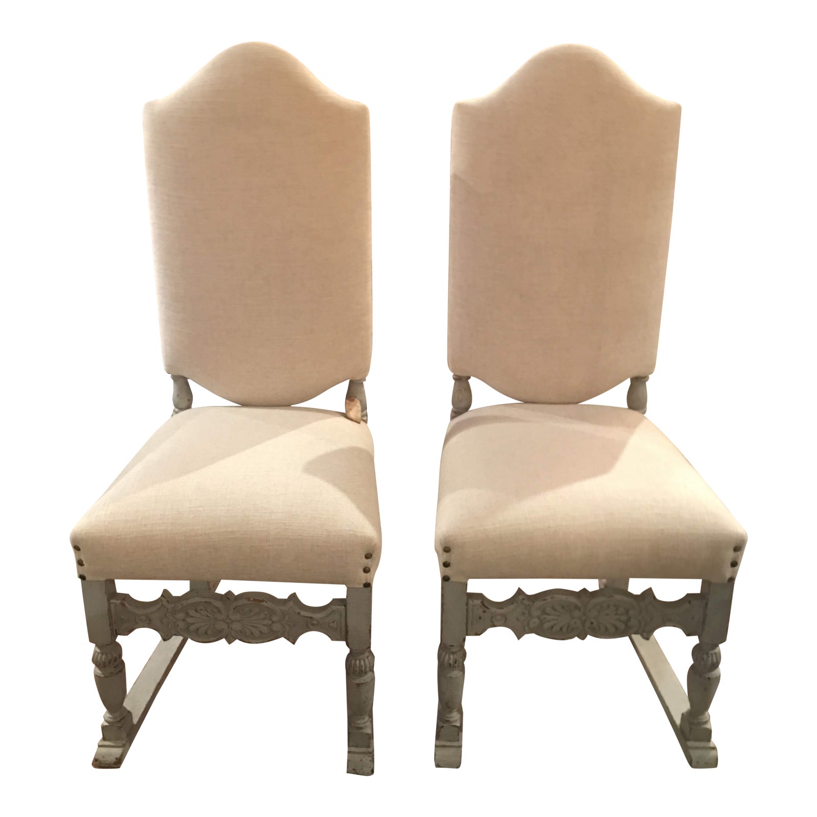 1910s French Grey Distressed Painted Chairs - a Pair | Chairish
