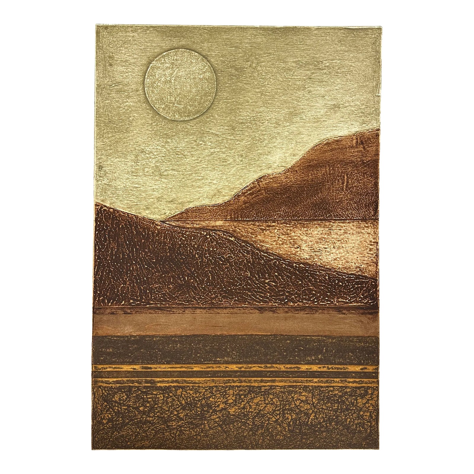 Brutalist Postmodernist Landscape Collagraph by Geri Obler, Signed (C ...