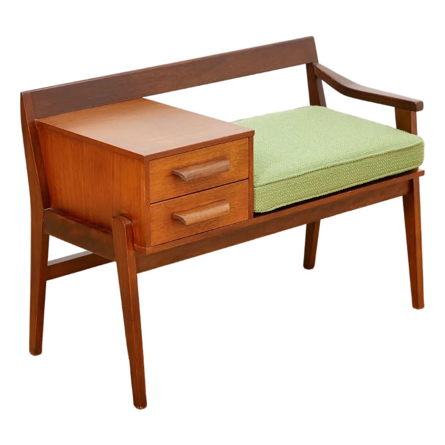 Mid 20th Century Entryway Bench in Teak & Green | Chairish