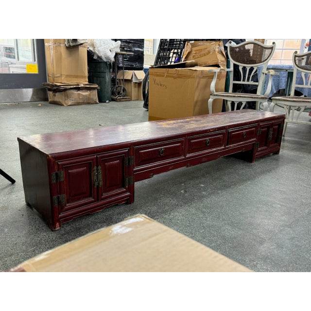 Asian Reclaimed Wood Low Console Table | Chairish