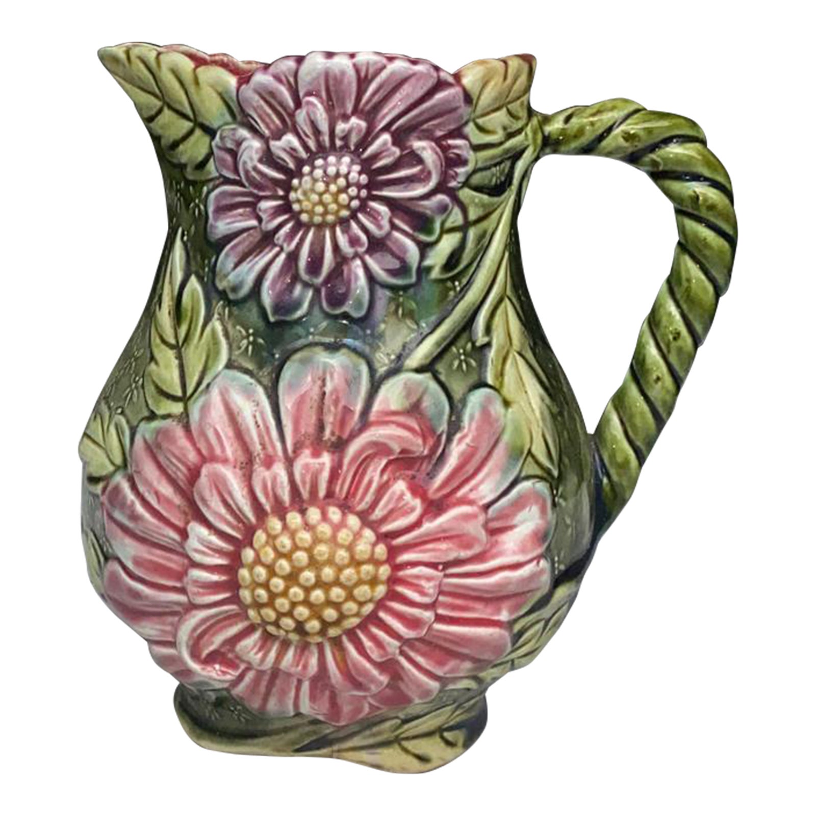 19th Century Majolica Dahlias Pitcher Onnaing | Chairish