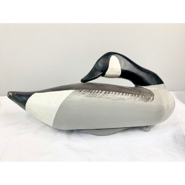 Large Vintage Handmade and Signed Preening Wooden Goose Decoy | Chairish