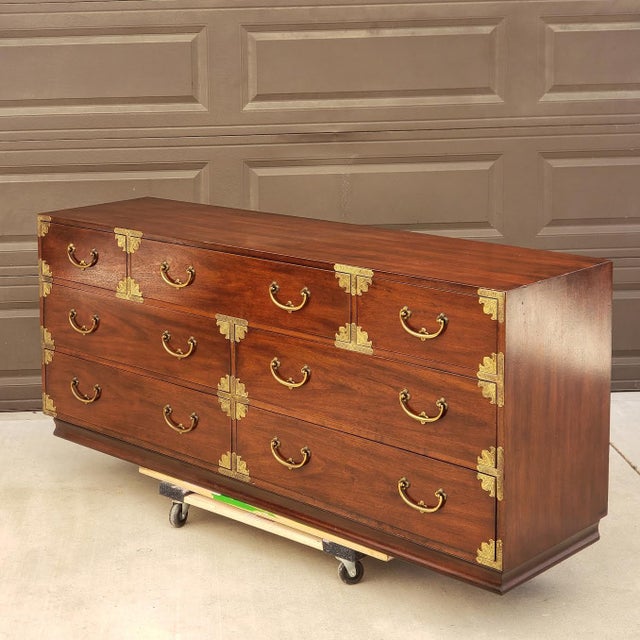 1970's Gypsy Walnut and Brass Vanity Dresser Chest by Henredon | Chairish
