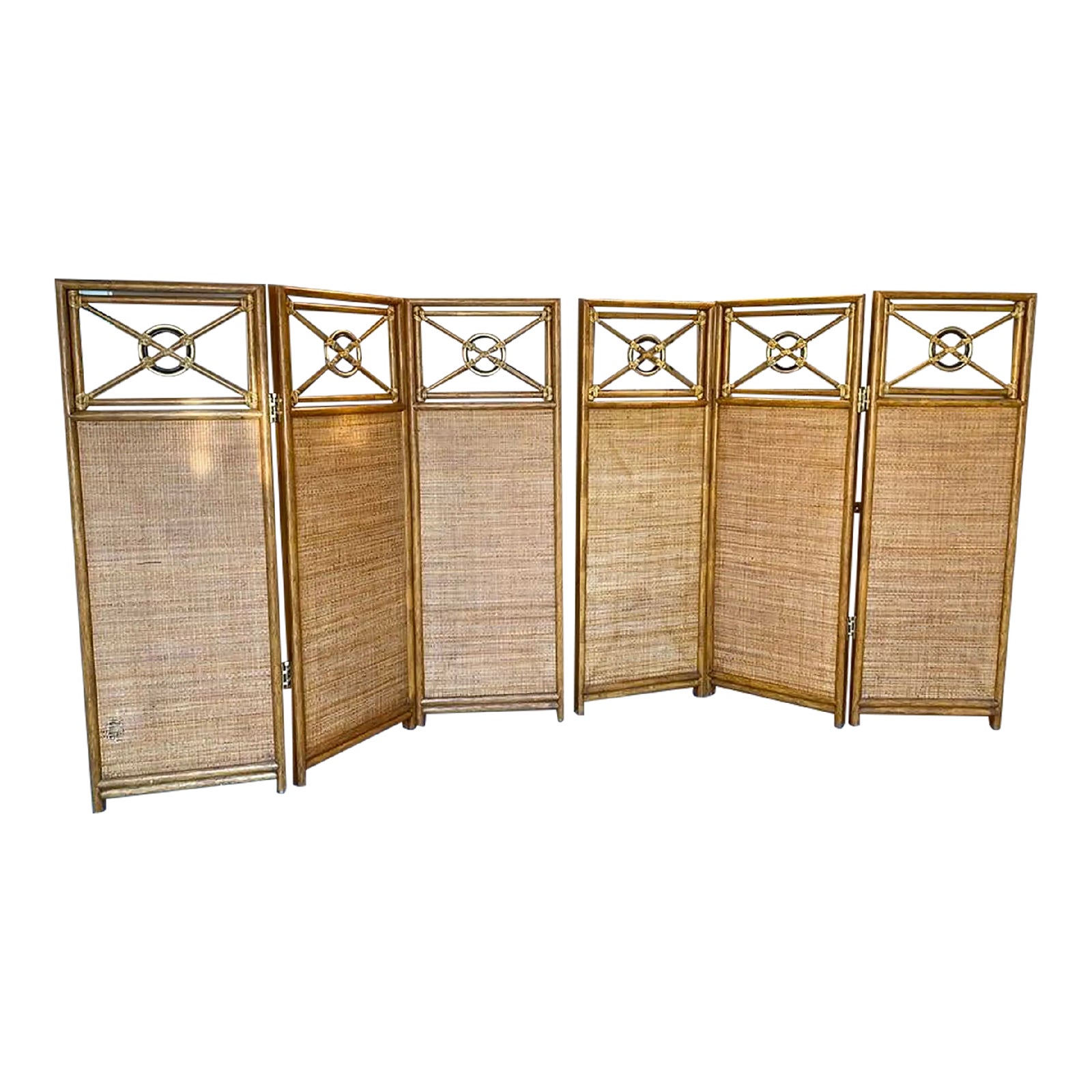 Late 20th Century Vintage McGuire Target Rattan & Woven 3-Panel Room ...
