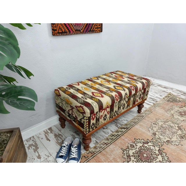 Handmade Kilim Upholstered Padded Chest Storage Bench | Chairish