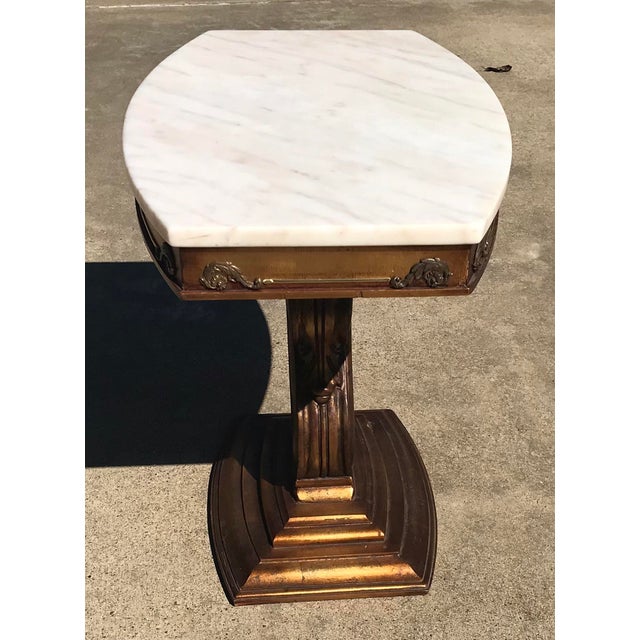 Mid Century Weiman Gilded Wood Marbel Marble Top Side Table | Chairish
