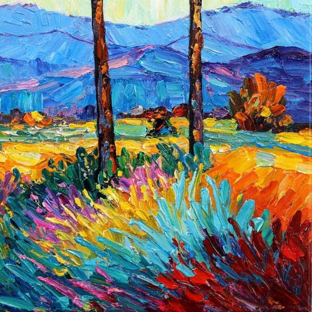 Palm Trees Rising - Vibrant Textural Landscape Oil Painting | Chairish