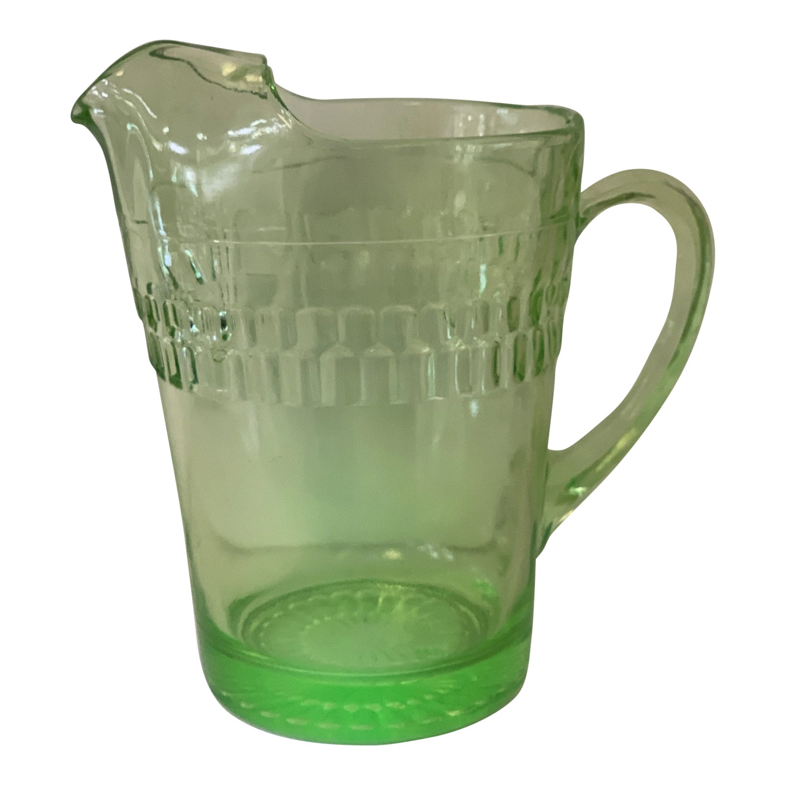 1930s Green Uranium Depression Glass Pitcher | Chairish