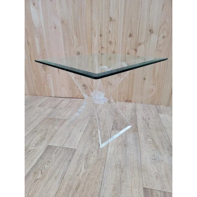 1960s Mid Century Carved Lucite Butterfly Base Glass Top Accent Table ...