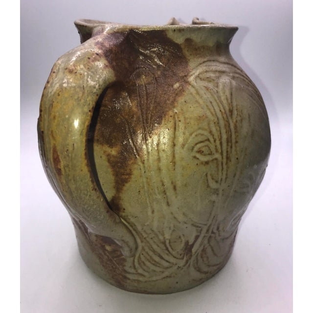Mid 20th Century Abstract Faces Art Studio Pottery Pitcher | Chairish