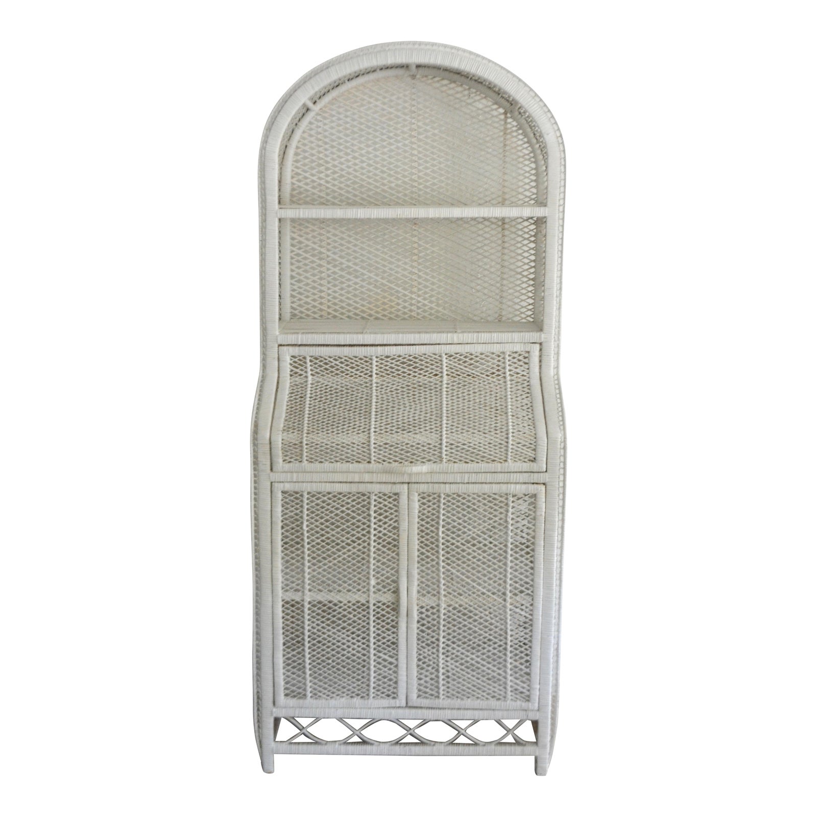 1960s Mid Century White Lacquered Arched Top Woven Rattan Cabinet ...