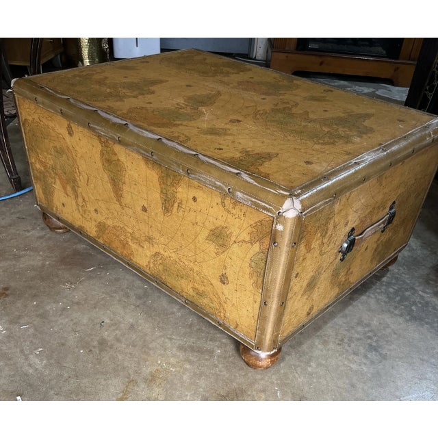 Late 20th Century Maitland-Smith Old World Map Trunk Style Coffee Table ...