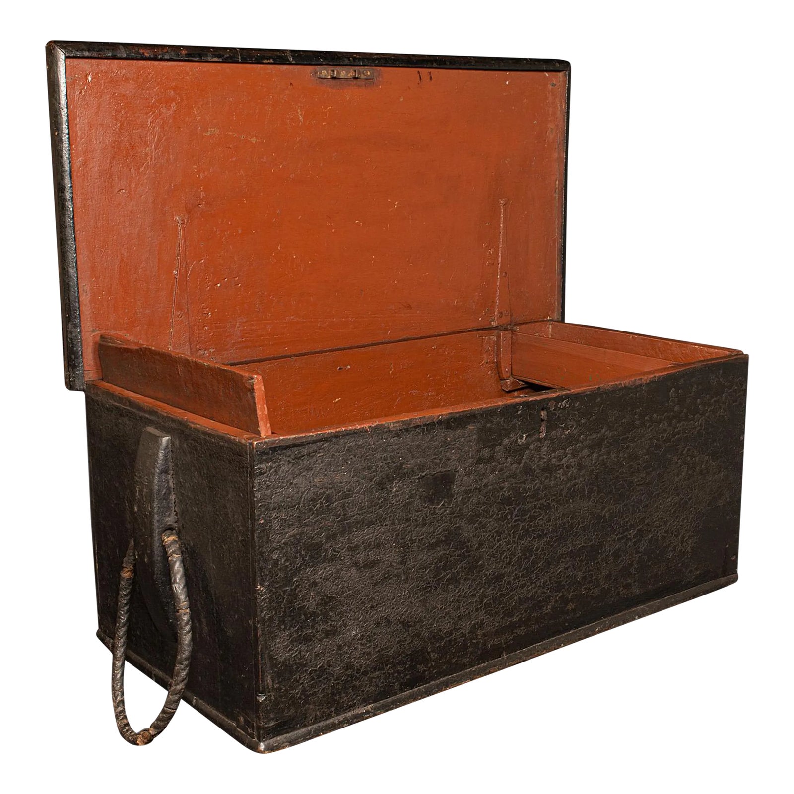 1850s Victorian Large Antique Ship's Chest, English, Ebonised Pine ...