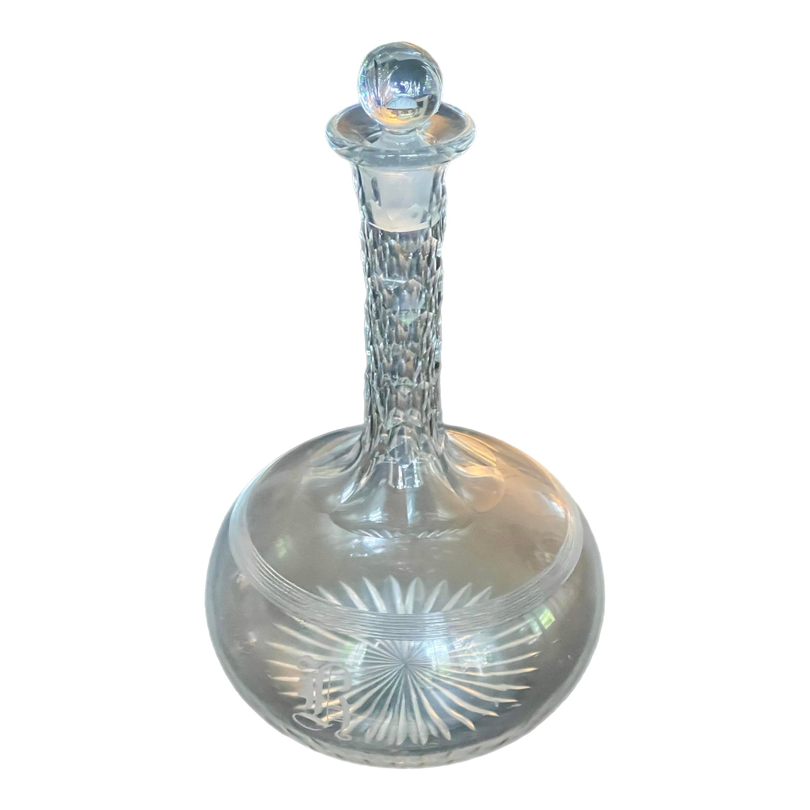 19th C. English Victorian Crystal Decanter With B Monogram | Chairish